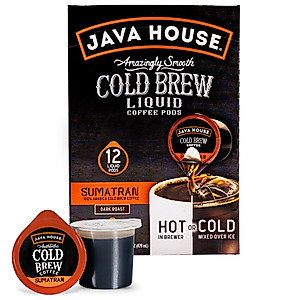 Java House Cold Brew Coffee Concentrate Single Serve Liquid Pods, Sumatran, 12 Count