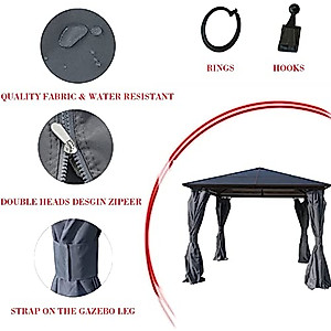 Garden Lucky Replacement Gazebo Curtains 4 Panels for Patio Garden Backyard,only Curtains (12'x12', Gray Curtains)