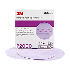 3M Hookit Purple Finishing Film Abrasive Disc 30666, 6 in, 2000+ Grade, 50 Pack, Clear Coat Sanding, Paint Finishing, Defect Removal, Long Lasting