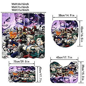 daweitianlong 4 Piece Anime Shower Curtain Set with Non-Slip Rug, Thickened Toilet Lid Cover and Bath Mat,Waterproof Anime Shower Curtain Sets for Bathroom With12 Hooks 59x71 inch, 19