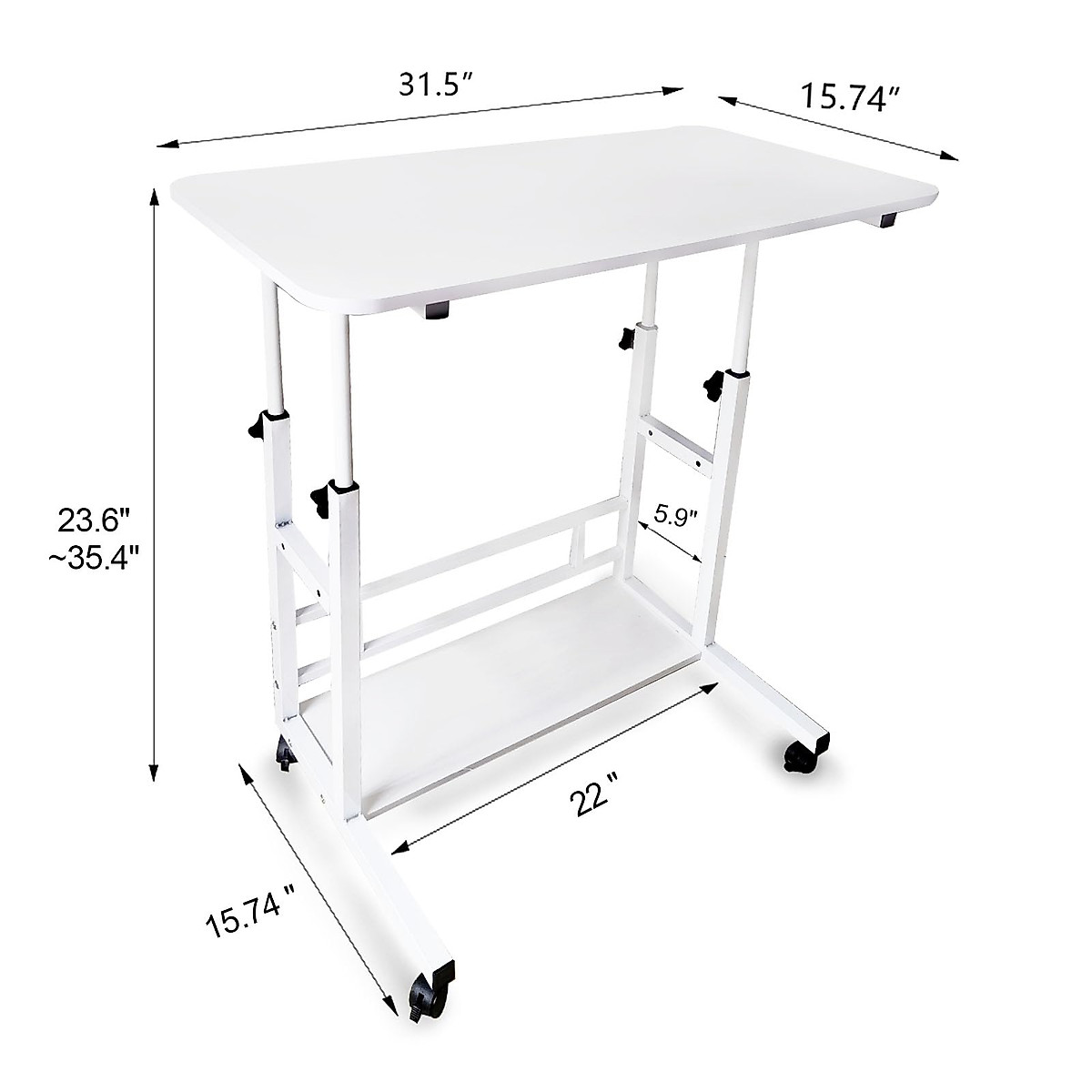 BEFOCL 31.5 Inches Mobile Home Office Desk, Adjustable Height Computer Desk, Double Support Bar Reinforced Design Single Small Desk,Children's Study Table(31.5in, White)
