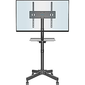 Mobile TV Cart for 23-60 Inch LED LCD Flat Curved Panel Screens TVs, Rolling TV Stand with Wheels Holds Up to 55lbs, Height Adjustable Portable Floor Stand with Media Shelf Tray, Max VESA 400x400mm