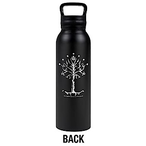 Lord of the Rings OFFICIAL Tree of Gondor 24 oz Insulated Canteen Water Bottle, Leak Resistant, Vacuum Insulated Stainless Steel with Loop Cap, Black