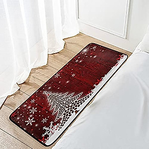 Kitchen Rugs Christmas Tree with Coffee Beans Design Non-Slip Soft Kitchen Mats Bath Rug Runner Doormats Carpet for Home Decor, 39" X 20"