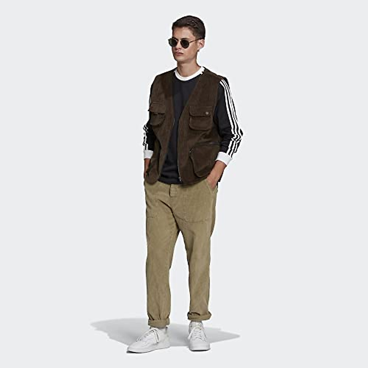 adidas Originals mens 3-stripes Long Sleeve Tee Shirt, Black, Large US