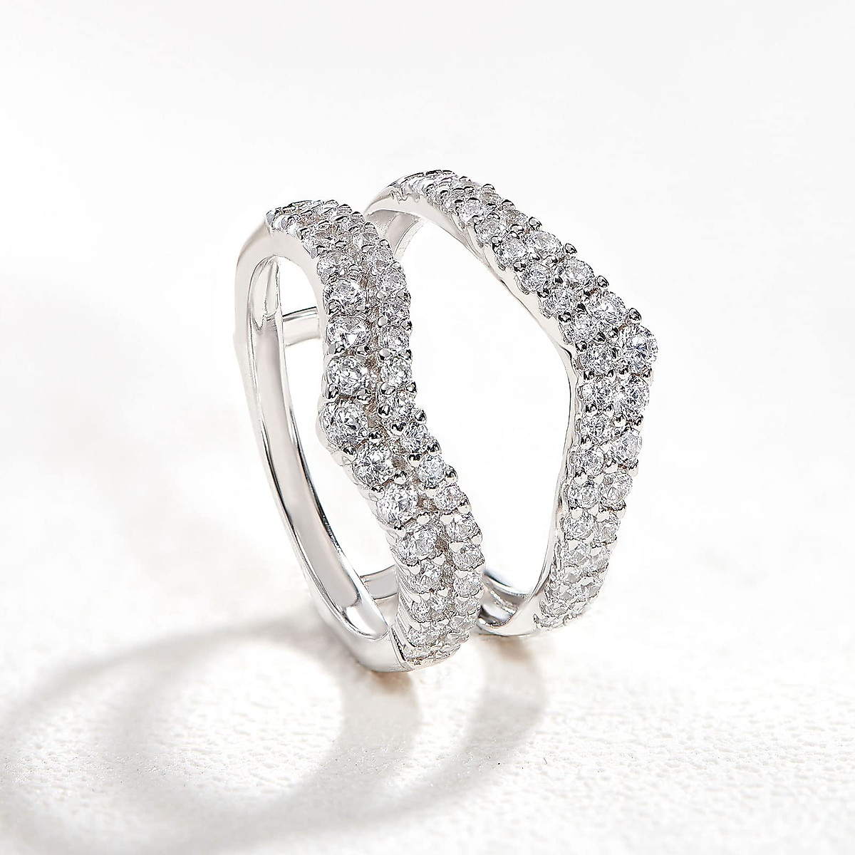 Newshe Jewellery Curved Bridal Ring Enhancer Guard for Women AAAAA Cz Engagement Rings 925 Sterling Silver White Gold Size 5