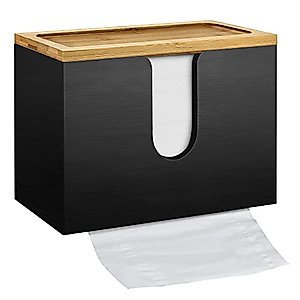 ADXCO Paper Towel Dispenser Wall Mount Bamboo Black Paper Hand Napkin Dispenser with Lid for Bathroom Kitchen Office and Toilet