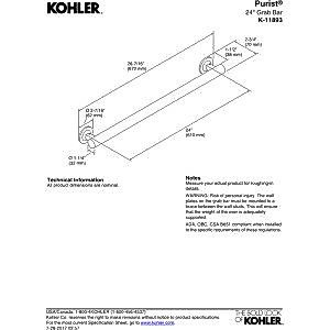 KOHLER 11893-BN Purist 24" Grab Bar for Bathtubs and Showers, Wall-Mount Grab Bars for Bathroom, Vibrant Brushed Nickel