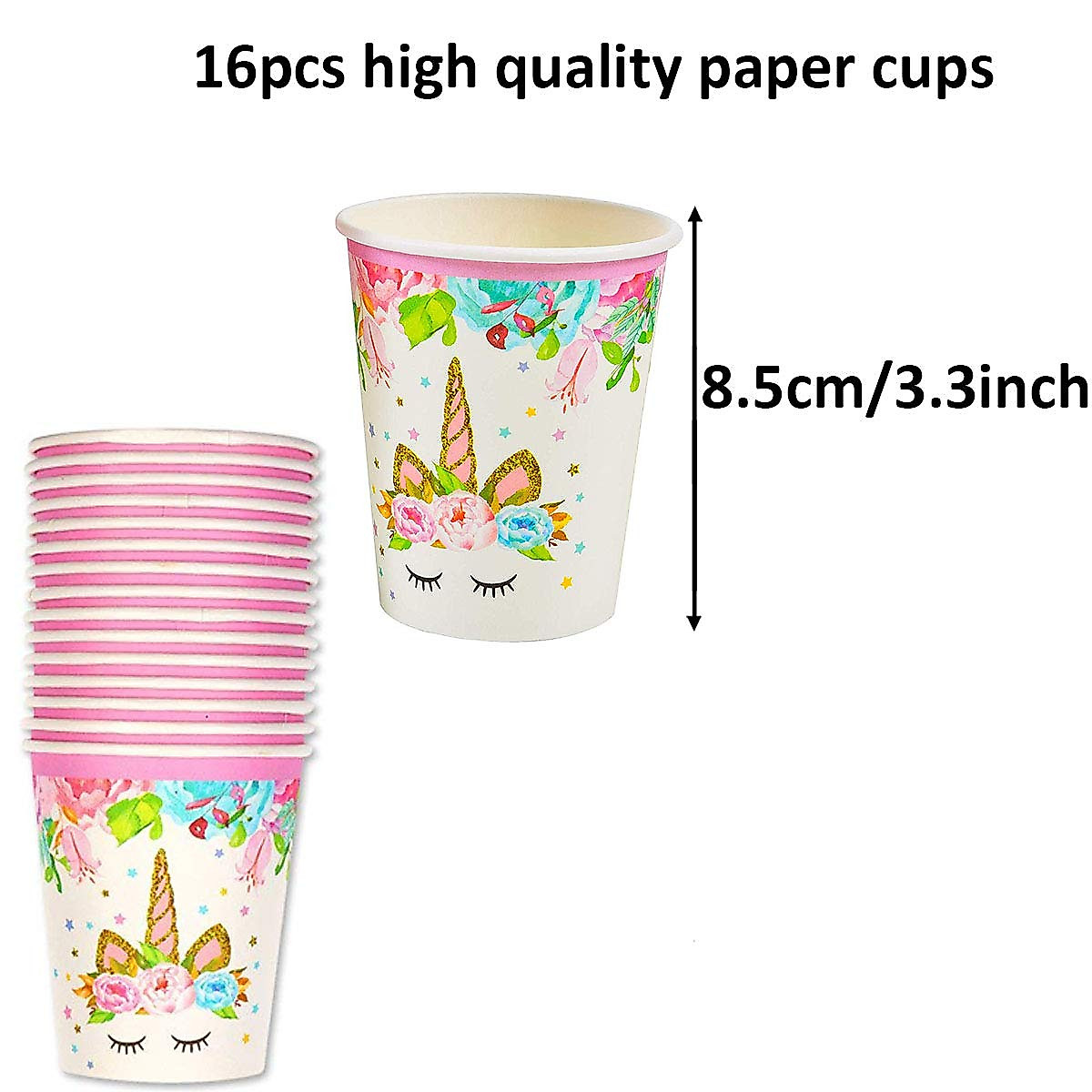 ZSNICE Unicorn Birthday Decorations Pack Supplies Tableware for 16 Guests, 1*Table Cloth/Cover, 16*Cups, 16*Plates, 16*Napkins, 1*Happy Birthday Banner, 1*Huge Size Unicorn, 10*Pink Balloons