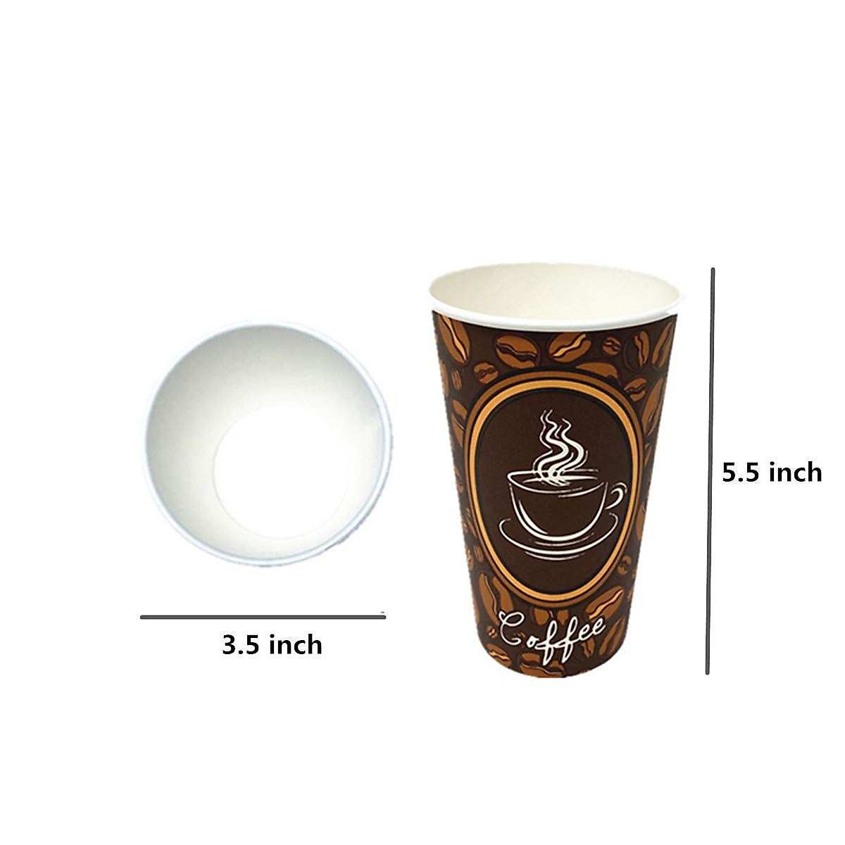 Tsyware 50 Pack - 16oz Quality Disposable Paper Hot Coffee Cups, Perfect For Hot Drinks Tea & Coffee, Coffee Shops And Bars, Coffee Bean Design Hot Cup