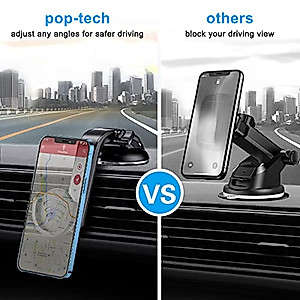 pop-tech Suction Cup Phone Holder for Socket Users, Dashboard Car Phone Mount for Collapsible Grip with Adjustable 360°Rotation, Includes 3M Sticky Adhesive Replacement for Expanding Stand - Black