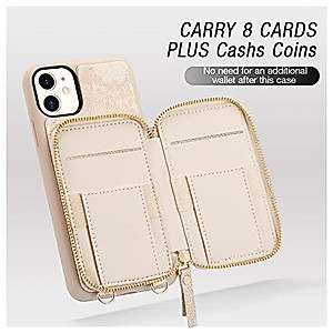 ZVEdeng Wallet Case for iPhone 12, iPhone 12 Pro Zipper Wallet Card Holder Case Crossbody Chain Strap Leather Handbag for Women Shockproof Case for iPhone 12/12 Pro 6.1'' Lizard Skin Apricot