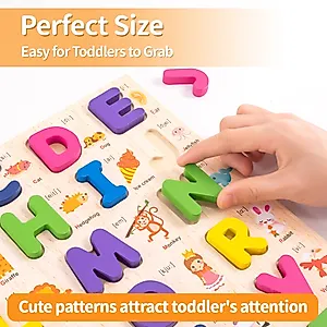 XJYQJD Wooden Alphabet Puzzle for Toddlers, 3 in 1 Lower Case Alphabet Letter Puzzles ABC Uppercase & Lowercase & Number Puzzle Set for Preschoolers Kids Ages 3-5 Alphabet Learning Educational Toy