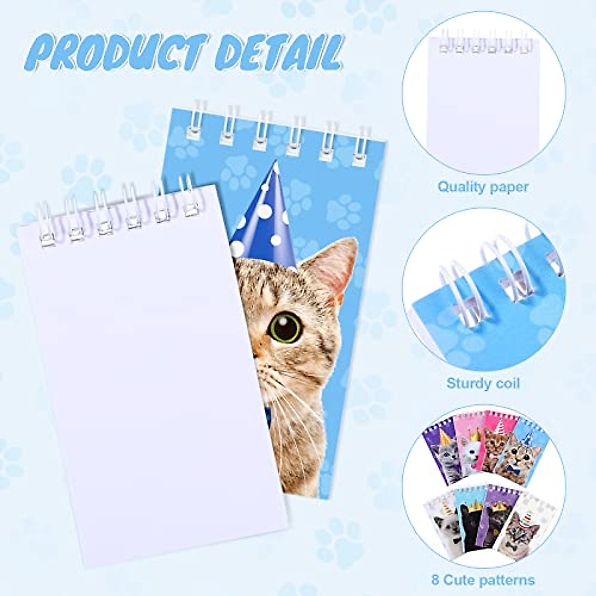 24 Pcs Cat Animal Mini Notepad Cute Cat Small Spiral Pocket Notebook Pet Cat Memo Spiral Tiny Notebooks for Cat Party Favors Kids Birthday Party Classroom School Goodie Bags Stuffers(Vivid Style)