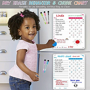 2 Pcs Chore Chart for Kids Multiple Kids with 5 Magnetic Markers & Star Eraser- Behavior Reward Chart - Fridge Weekly Schedule White Board - Teens Adults Family - Home School Responsibility Planner