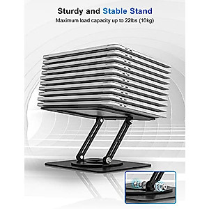 meatanty Laptop Stand, Ergonomic 360° Swivel Laptop Stand for Desk, Adjustable Metal Computer Stand, Foldable and Portable Laptop Riser Holder for MacBook, iPad Pro, 10-17" Laptops - Black