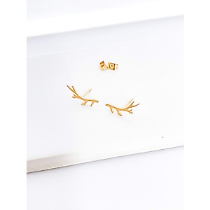 Altitude Boutique Deer Antler Earrings For Women | Tree Branch Crawler Stud Earrings | Outdoor Earring Cuffs Animal Earrings (Silver)