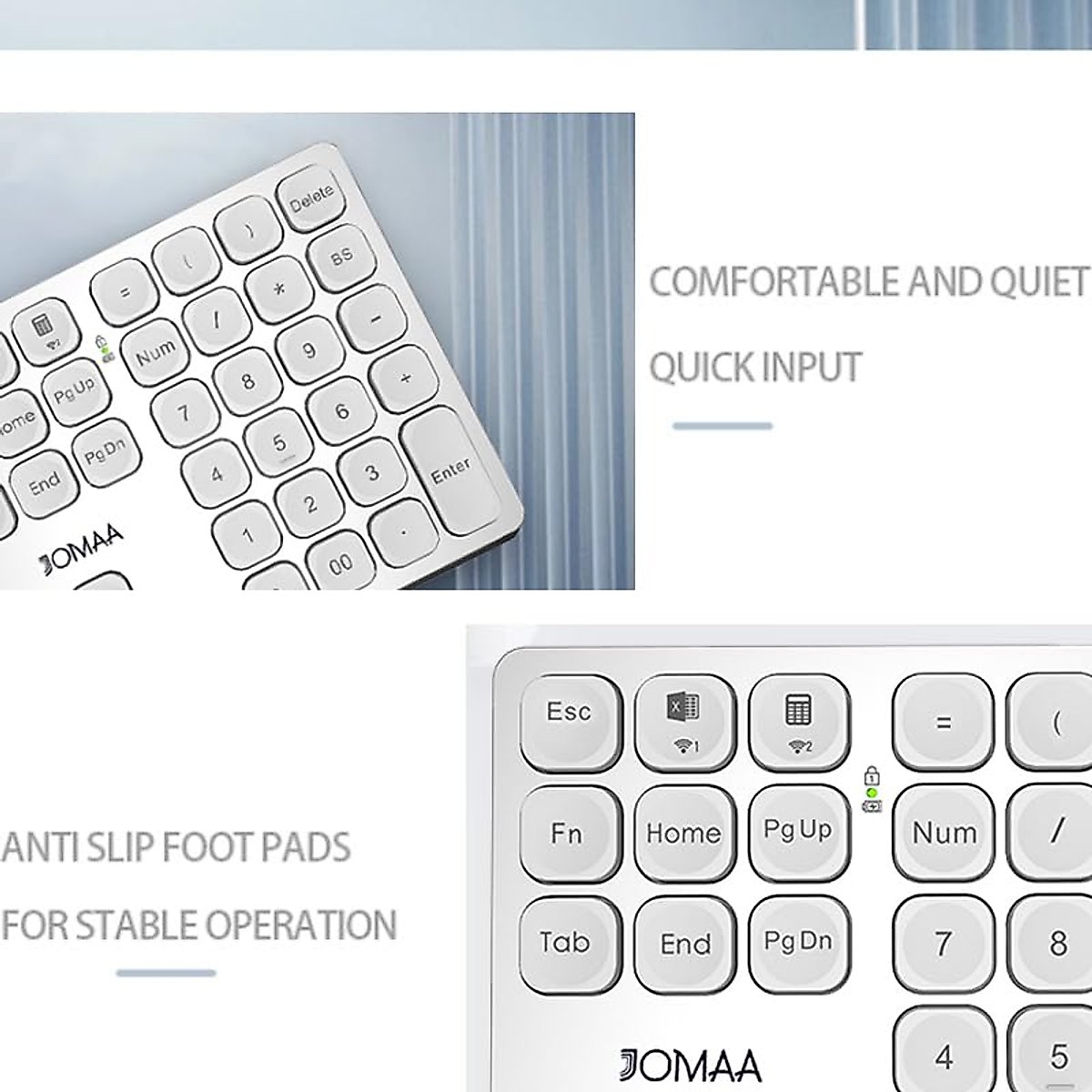 JOMAA 36 Keys Bluetooth Numeric keypad Portable Mini Financial Accounting Rechargeable Number pad Ultra-Silent for iPad Laptop,Mac, iMac, Tablet, PC and Desktop (Silver)