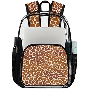 Mularoka Abstract Giraffe Print Brown Clear Backpack with Reinforced Padded Straps Heavy Duty PVC Transparent Backpack See Through Casual Day Packs