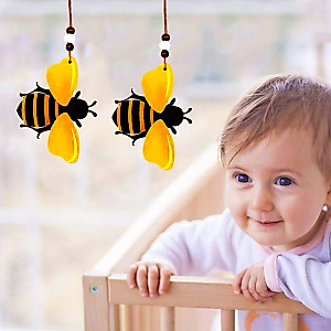 Bee Ornaments Wooden Bumble Bees Cutouts Decorations for Tree Tree Tray Wreath Christmas Festival Bee Sign Art Crafts Home Hanging Decor, 3 PCS