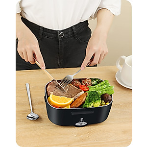 STN Heated Lunch Box,75W Electric Lunch Box Food Heater 1.5L Heated Lunch Boxes For Adults Work With Insulated Bags and Big Cutlery Set For 12V 24V 110V