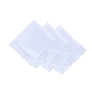 Lace White 100% Cotton Handkerchiefs Hankies for Women Wedding Gift White 3Pieces