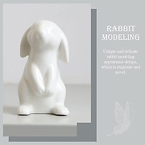 4Pcs Easter Rabbit Figurine Ceramic Bunny Statues Mini Garden Ornaments Easter Party Decor for Lawn Table Office