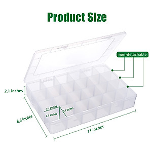 iBune 2 Pack 24 Grids Large Plastic Compartment Container for Washi Tape, Bead Storage Organizer Box Case with Removable Dividers for Craft Tackles Tools, Size 13.1 x 8.7 x 2.1 in, White