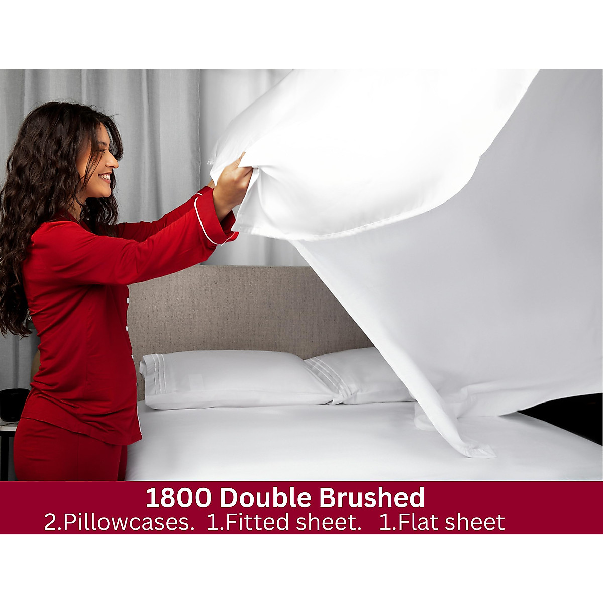 ELONNA - Full Size Sheet Set - Breathable & Cooling Sheets - Hotel Luxury Bed Sheets - 1800 Thread Count - Extra Soft - Deep Pockets 16 inch - Wrinkle, Fade, Stain Resistant - 4 PCs - (White, Full)
