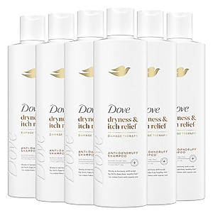 Dove Damage Therapy Derma Shampoo Dryness + Itch Pack of 6 for Flaky Scalp with Pyrithione Zinc and Coconut Oil 12 Fl Oz