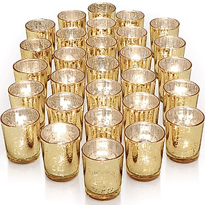 LETINE Gold Votive Candle Holders Set of 36 - Speckled Mercury Gold Glass Candle Holder Bulk - Ideal Candle Jars for Wedding Centerpieces, Party Supplies, Holiday Day Table Decor