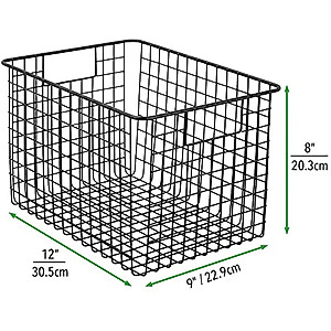 mDesign Metal Wire Food Storage Basket Organizer with Handles for Organizing Kitchen Cabinets, Pantry Shelf, Bathroom, Laundry Room, Closets, Garage - Concerto Collection - 2 Pack - Black