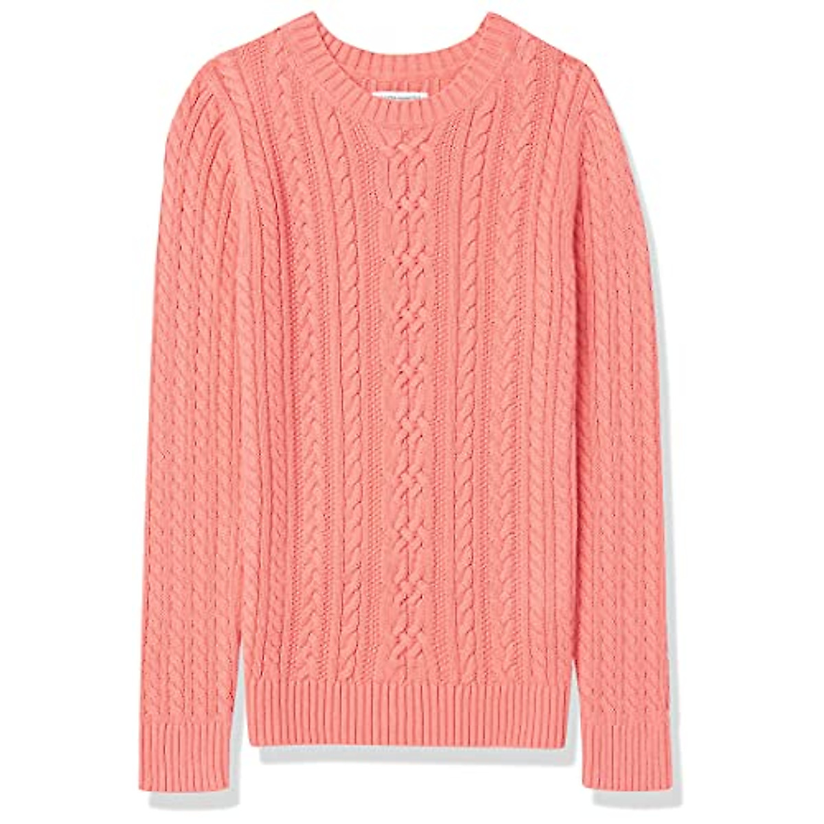 Amazon Essentials Women's Fisherman Cable Long-Sleeve Crewneck Sweater (Available in Plus Size), Coral Pink, Large