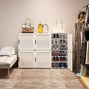 KUYT Portable 36 Pair DIY Shoe Storage Shelf Organizer, Plastic Shoe Organizer for Entryway, Shoe Cabinet with Doors, for Shoes Boots Slippers