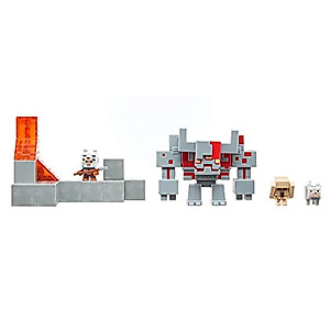 Mattel Minecraft Dungeons Redstone Monstrosity Mangle with Redstone Monstrosity, Armored Valorie, Iron Golem, Summoned Wolf, Battle in a Box, Gift for Kids Age 6 and Older