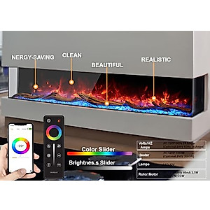 3-Sided Electric Fireplace Heater 80" Smart WiFi- Enabled Electric Fireplace Unit with 251 Color Flames Combinations, 3000/1500Watt Heater Wall Mount & Recessed Fireplace Inserts -Black