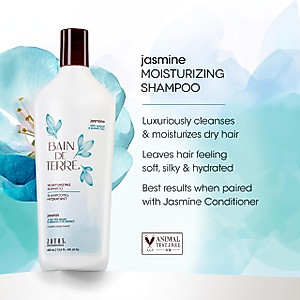 Bain de Terre Jasmine Moisturizing Shampoo, Luxurious Hydration for Dry Hair with Argan & Monoi Oils, Paraben-Free, Color-Safe, Vegan, 33.8 Fl Oz