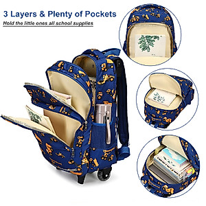 CAMTOP 18 Inch Rolling Backpack Boys Travel Roller Bag with Wheels Kids School Bags Wheeled Luggage Backpack(Engineering Vehicle)