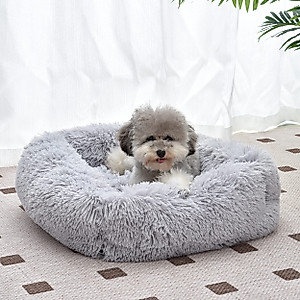 Gavenia Cat Bed for Indoor Cats,24 inch Soft Long Plush Cushion Washable Pet Bed Calming Self-Warming square Cat and Dog Bed Anti-Slip & Waterproof Bottom Cushion (24 x 20 x 7 inch, Grey)