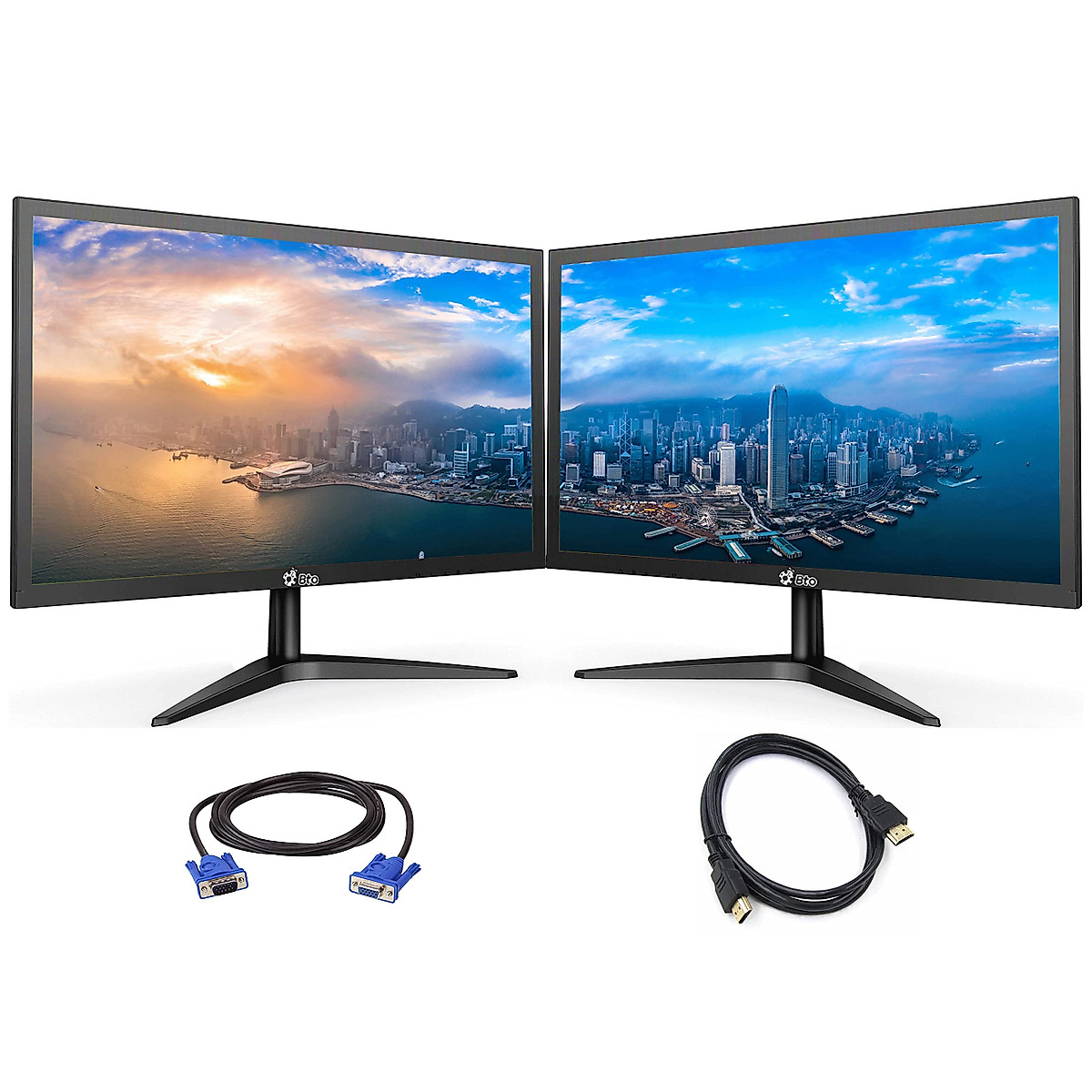 BTO New Dual 19 Inch LED Computer Desktop Tower Monitor, HD+ 1440 x 900 IPS Crisp Display, HDMI and VGA Port, 75Hz Refresh Rate, VESA Mountable, [ Black ]