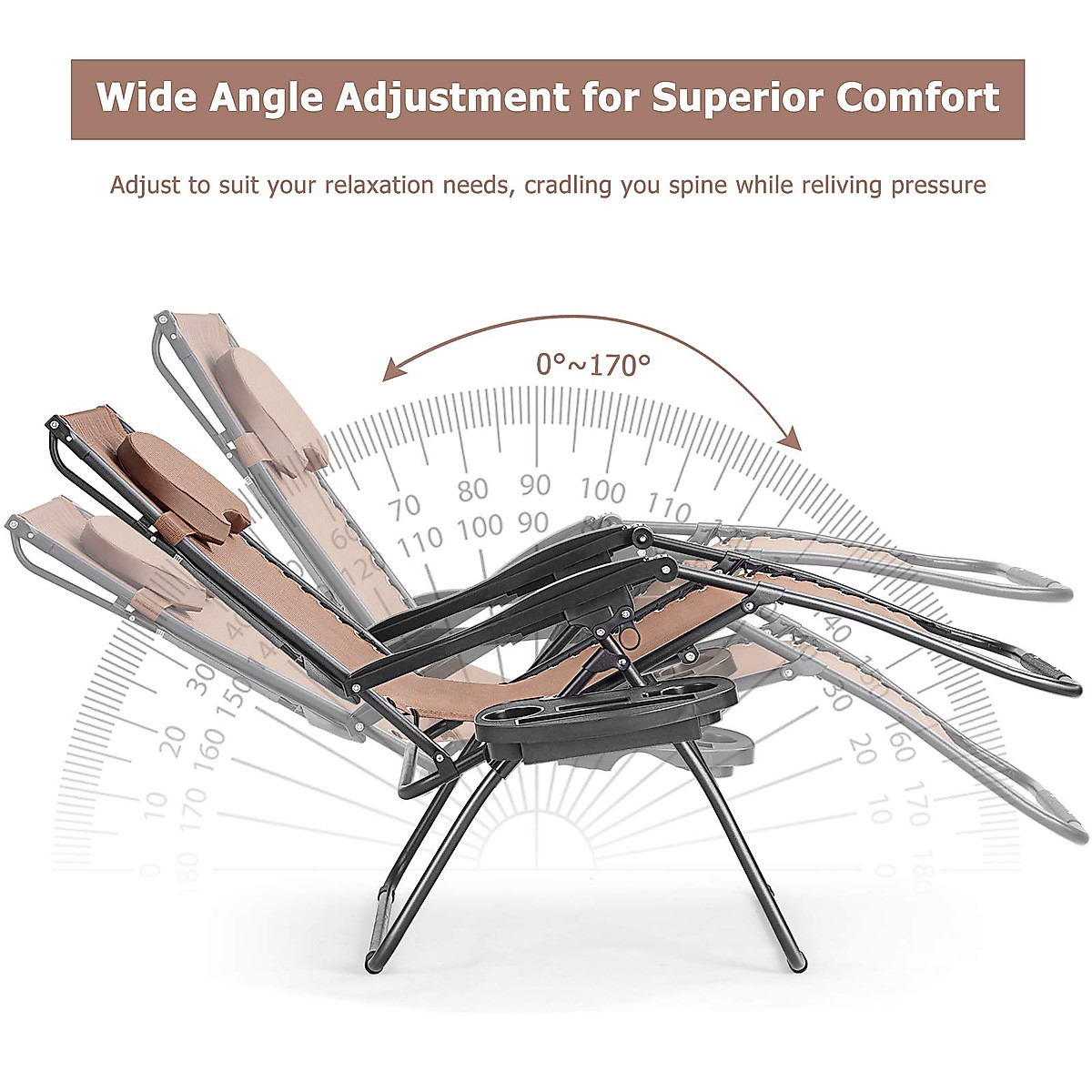 HAPPYGRILL Zero Gravity Lounge Chair Folding Patio Recliner for Outdoor Beach Patio Poolside, Coffee