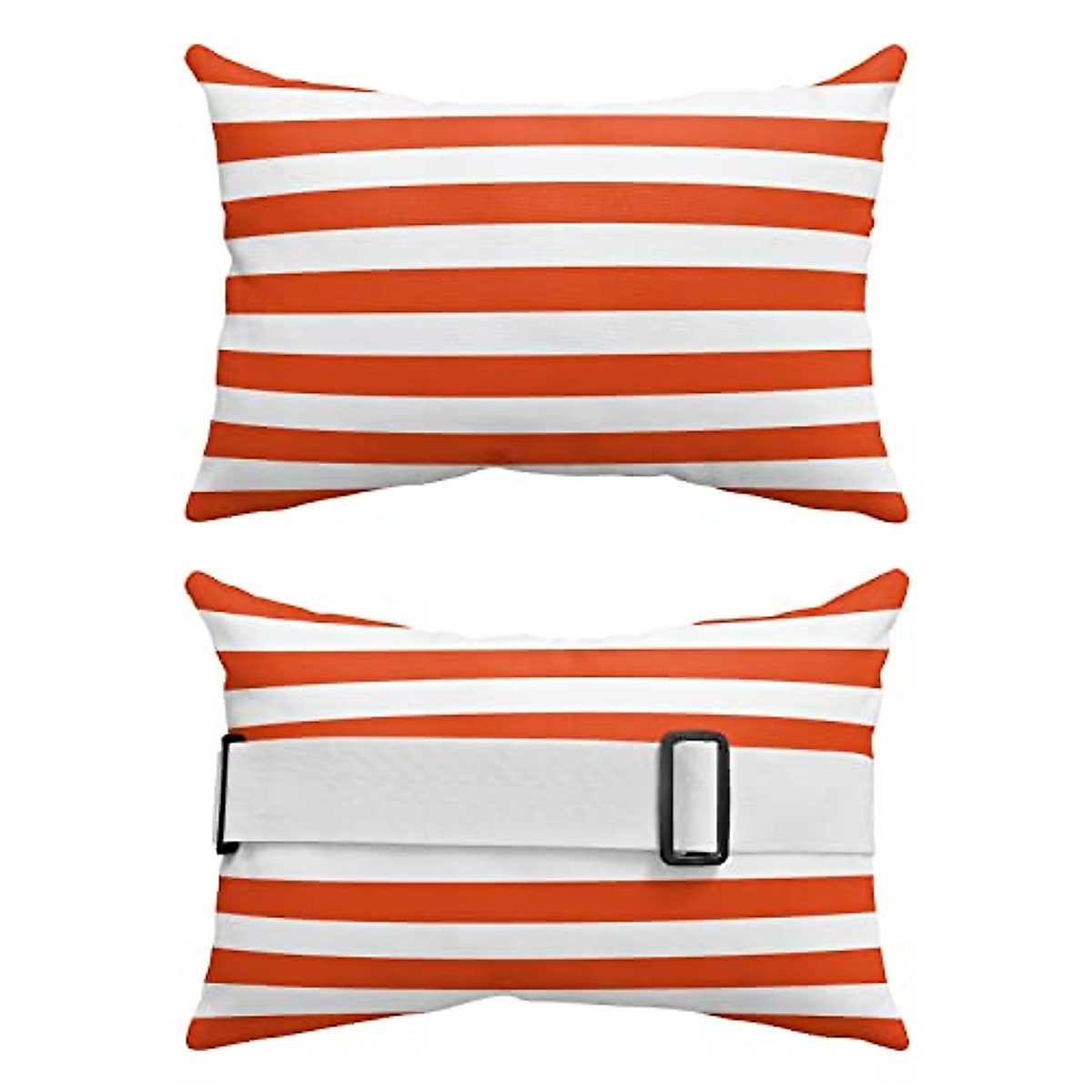 Recliner Head Pillow Ledge Loungers Chair Pillows with Insert Orange and White Stripes Lumbar Pillow with Adjustable Strap Outdoor Waterproof Patio Pillows for Couch Beach Pool Office Chair, 2 PCS