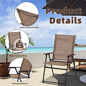 VICLLAX Folding Patio Chairs with Arms, Portable Patio Dining Chairs Sling Back Chairs for Garden, Set of 2