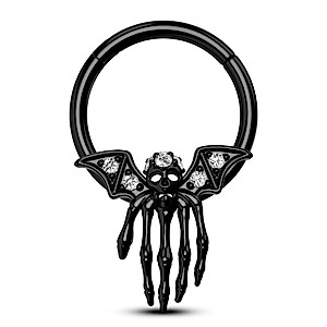 COCHARM Black Halloween Septum Rings 16g Skull Septum Piercing Jewelry Skeleton Nose Septum Clicker Spooky Septum Jewelry Vampire Daith Earrings