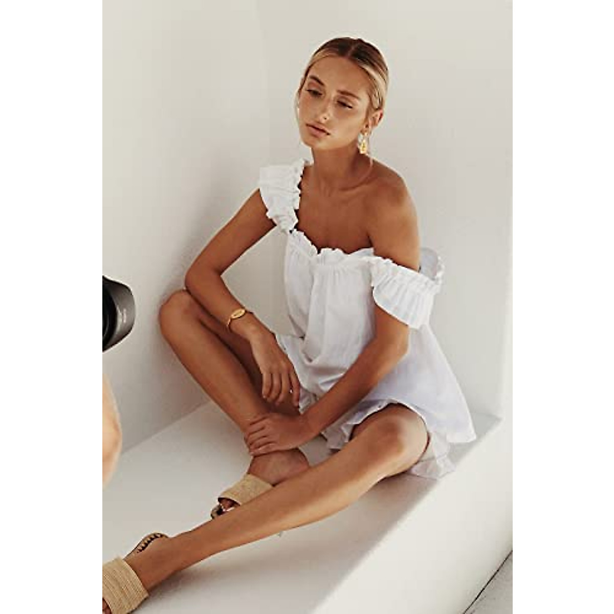 Xfileen Womens Summer 2 Piece Set Fashion Ruffle Trim Cami and Casual Shorts Set Cotton Pajama Sets White