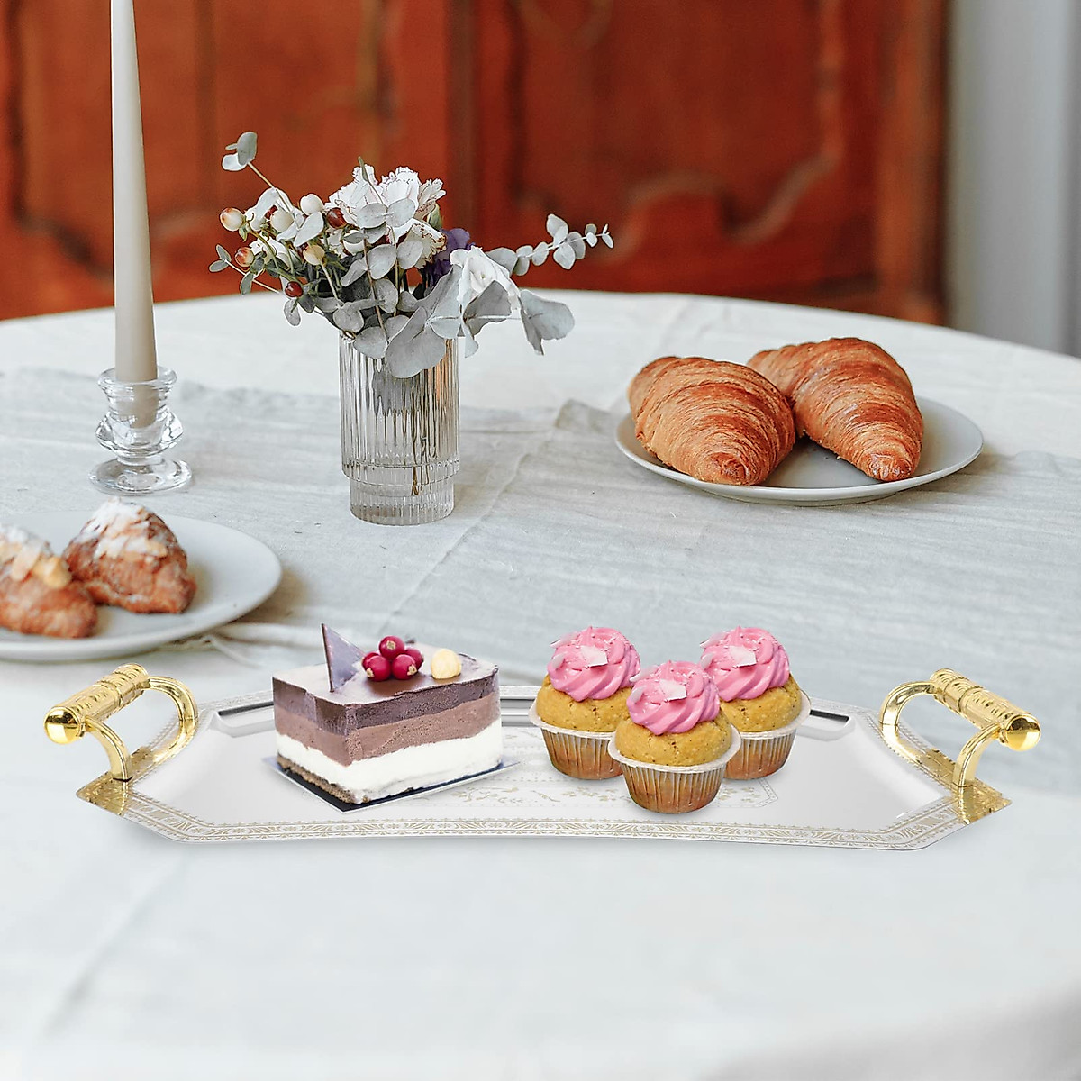 Zerodeko 2 pcs Nuts Platters Golden Holder Snacks Condiments Restaurant Trays Tray Storage Serving Jewelry Dessert Steel Metal with Kitchen Vintage Handles Platter Table Stainless Service