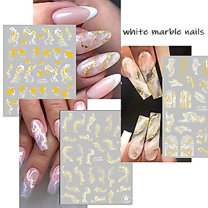 12 Sheets Nail Art Stickers Decals White Black Gold Stripe Line Nail Decals Self-Adhesive Marble Wave Nail Art Supplies for Nail DIY Decoration 3D Nail Accessories for Women French Nail Design