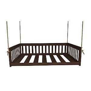 Amish-Made Full Size Mission-Style Tobacco Stain Wooden Swing Bed with Ropes
