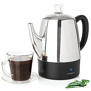 Mixpresso Electric Percolator Coffee Pot | Stainless Steel Coffee Maker | Percolator Electric Pot - 4 Cups Stainless Steel Percolator With Coffee Basket
