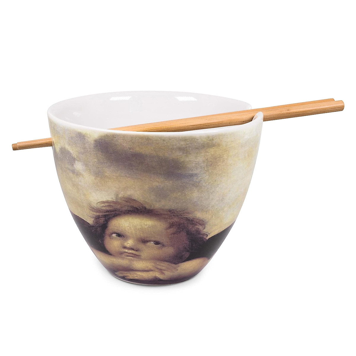 Bowl Bop Cherub Fine Art Japanese Ceramic Dinnerware Set | Includes 16-Ounce Ramen Noodle Bowl and Wooden Chopsticks | Asian Food Dish Set for Home & Kitchen